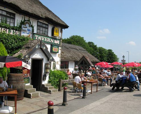 Guys Thatched Hamlet and Owd Nells Tavern on The Lancaster Canal